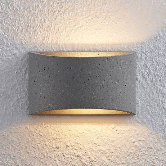 Lindby Edvin wall light concrete, semicircular | Lights.co.uk