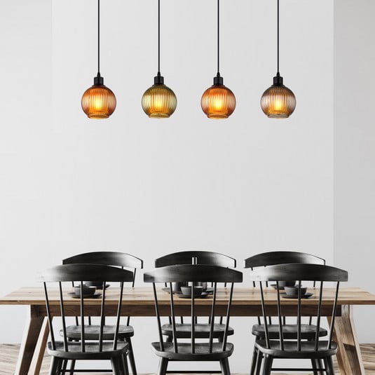 Zumba hanging light, green/bronze/petrol, 90 cm, 4-light, glass ...