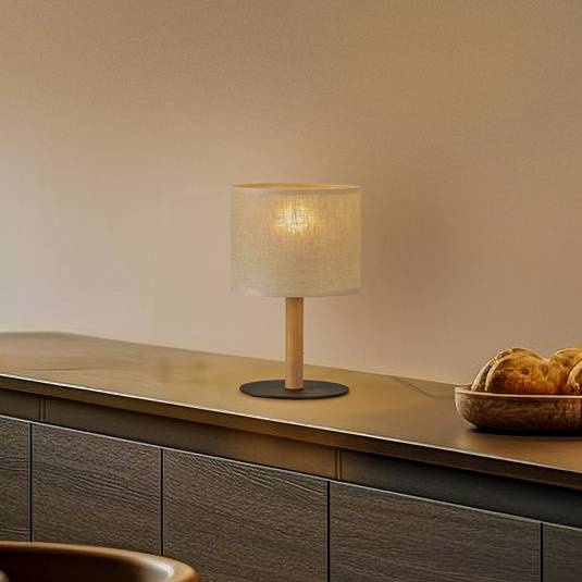 Deva Nature table lamp, textile, wood | Lights.co.uk