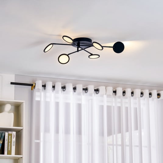 Plafón Lindby LED Manel, negro, hierro, 79 cm de largo | Lampara.es