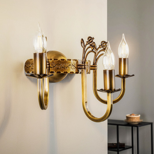 Castle wall light, light patina, 3-bulb | Lights.co.uk