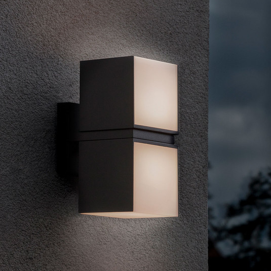 Cuba LED outdoor wall light, 2-bulb, black 3,000 K | Lights.co.uk