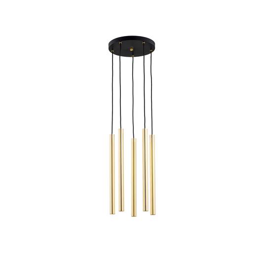 Suspension Sone, rosace ronde, à 5 lampes, laiton | Luminaire.fr