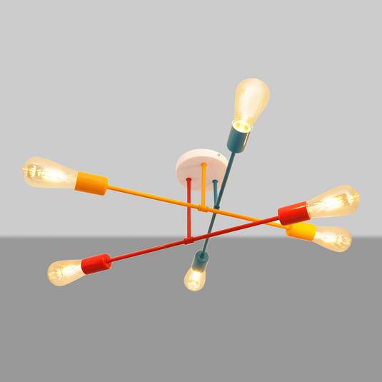 Cambridge ceiling, 6-bulb orange red turquoise | Lights.co.uk