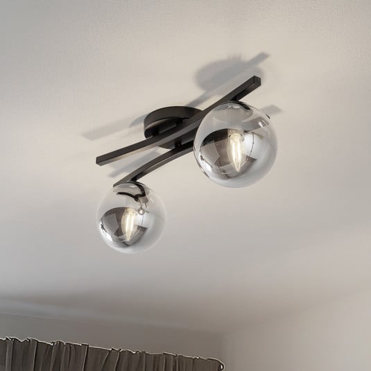 OPUS ceiling lamp, length 60 cm, smoke grey/black, 2-bulb. | Lights.co.uk