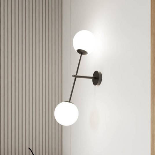 Applique Linear, noire/opale, à deux lampes | Luminaire.fr