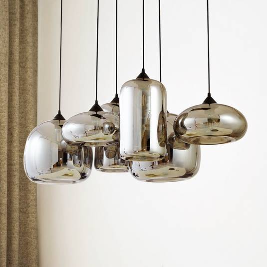 Lindby κρεμαστό φωτιστικό Marla, 6-φωτο, γυαλί, γκρι καπνιστό, 108cm | Lumories.gr