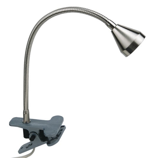 LED clip-on light Mini, flexible arm, nickel, 3,000K | Lights.co.uk