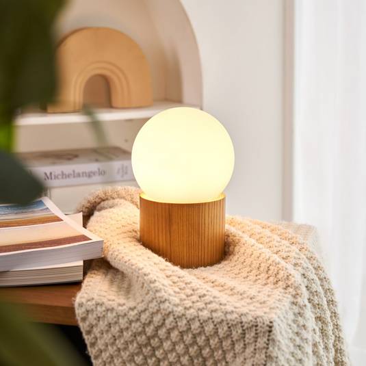 Pauleen Woody Shine table lamp, wooden, glass | Lights.co.uk