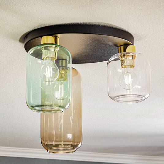 Marco Green ceiling light, 3-bulb, clear/green/brown | Lights.co.uk