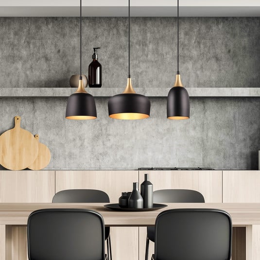 Hängeleuchte Chiraz, dreiflammig, schwarz/gold | Lampenwelt.ch