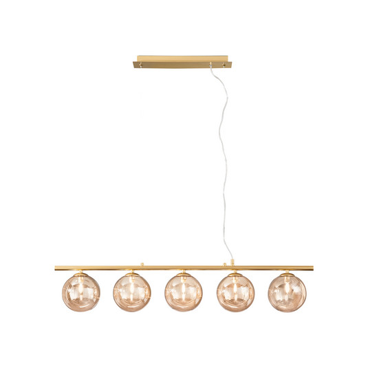 Neptun pendant light, cream, length 100 cm, 5-bulb, glass | Lights.co.uk