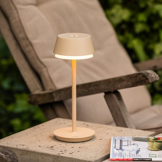 Lampada LED da tavolo Lyon, color sabbia, IP54, dimmer, CCT, RGB ...