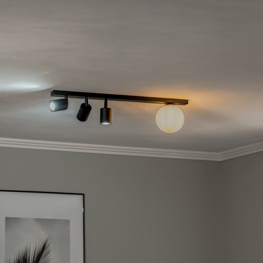 Spot pour plafond Baster 4, acier, à 4 lampes, 3 spots, sphère ...