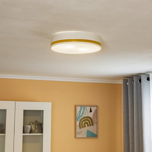 Amore ceiling light, gold stripes, white | Lights.co.uk