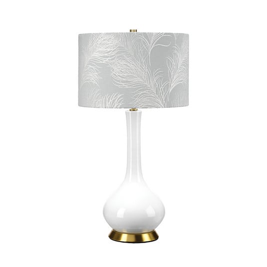 Milo fabric table lamp antique brass/blue | Lights.co.uk