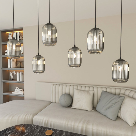Verdi hanging light, length 115 cm, black/smoke grey, 6-bulb. | Lights ...