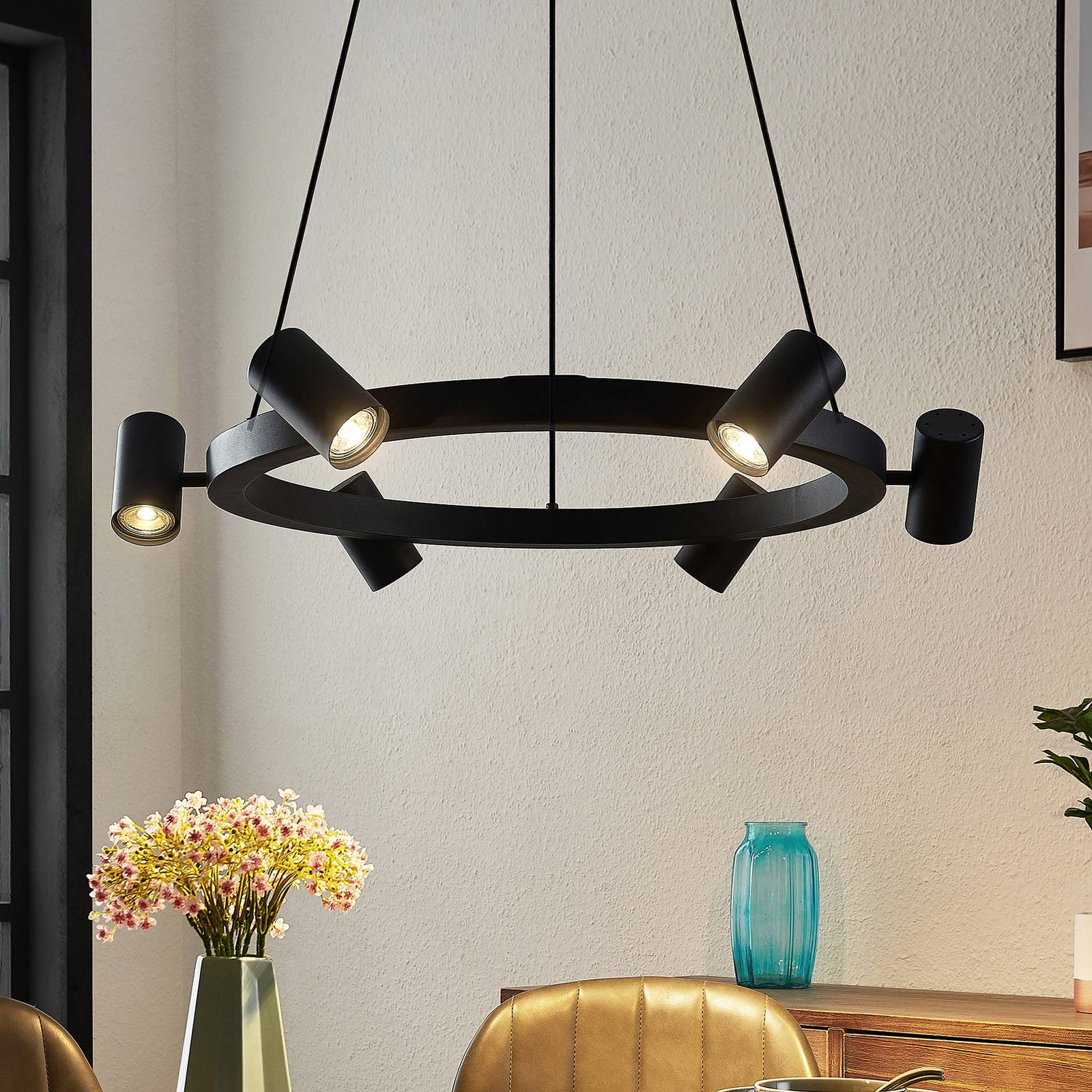 Lindby Savoli lampa wisząca, okrągła, czarna | Lampy.pl Lindby Savoli lampa wisząca, okrągła, czarna | Lampy.pl