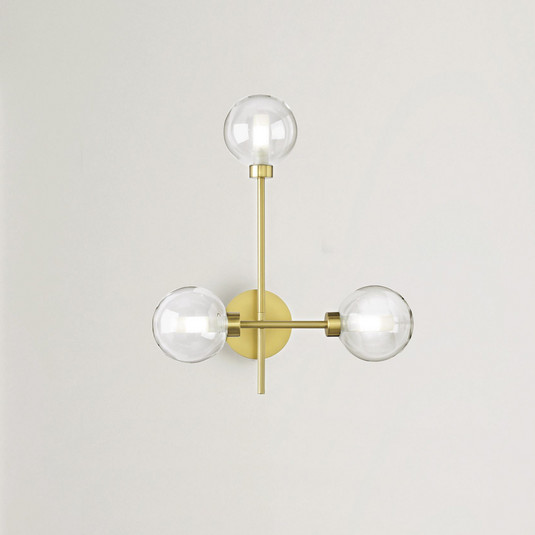 Dom wall light, 3-bulb, clear/gold, glass | Lights.co.uk