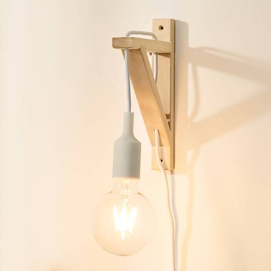 Fix wooden wall light, white socket | Lights.co.uk