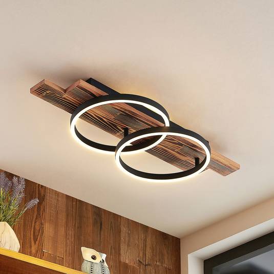 Lindby Plafonnier LED Sentoa, bois, 75 cm de long, 3.000 K | Luminaire.fr