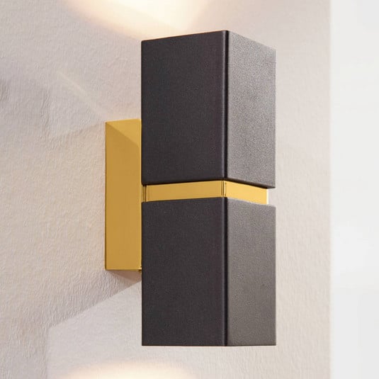 2-bulb LED wall light Passa, black-gold | Lights.co.uk